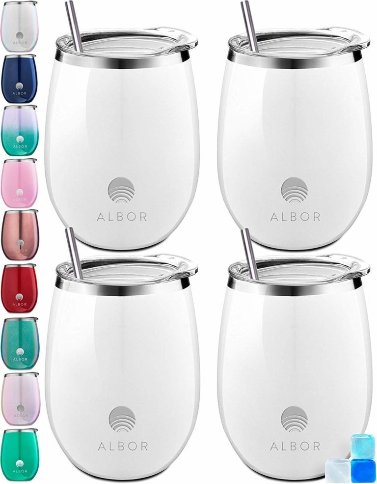 Albor Triple Insulated Wine Tumblers with Lids and Straws (12 Oz, 4 ...